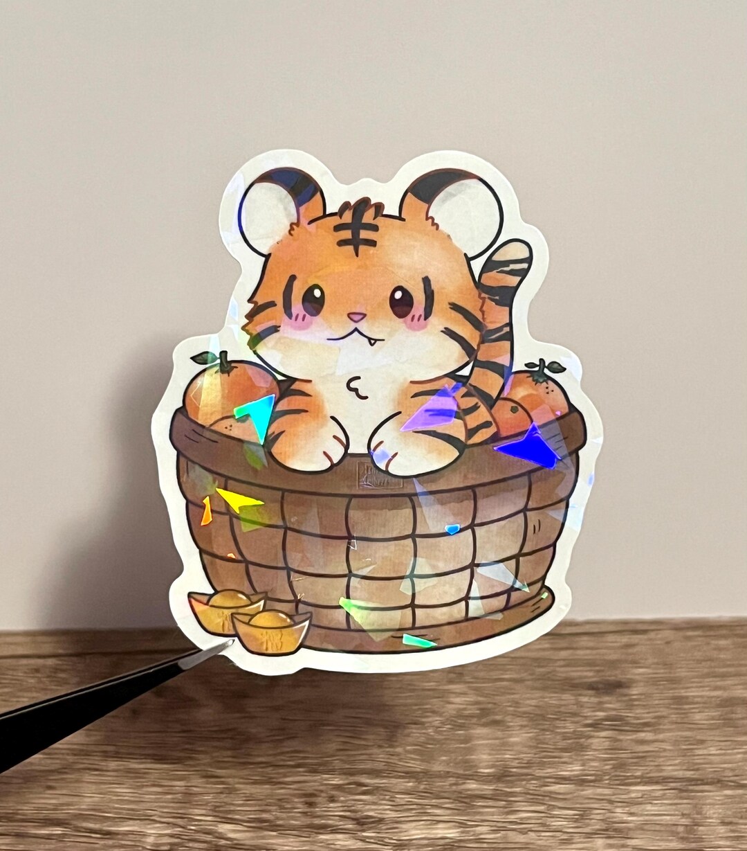 Tiger Orange Basket - Cute Holographic Sticker - Etsy