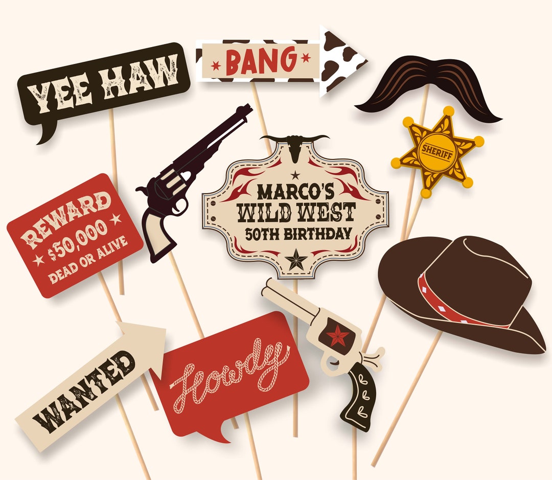 Cowboy Photo Booth Props for Western Theme Birthday Party Photo Props ...