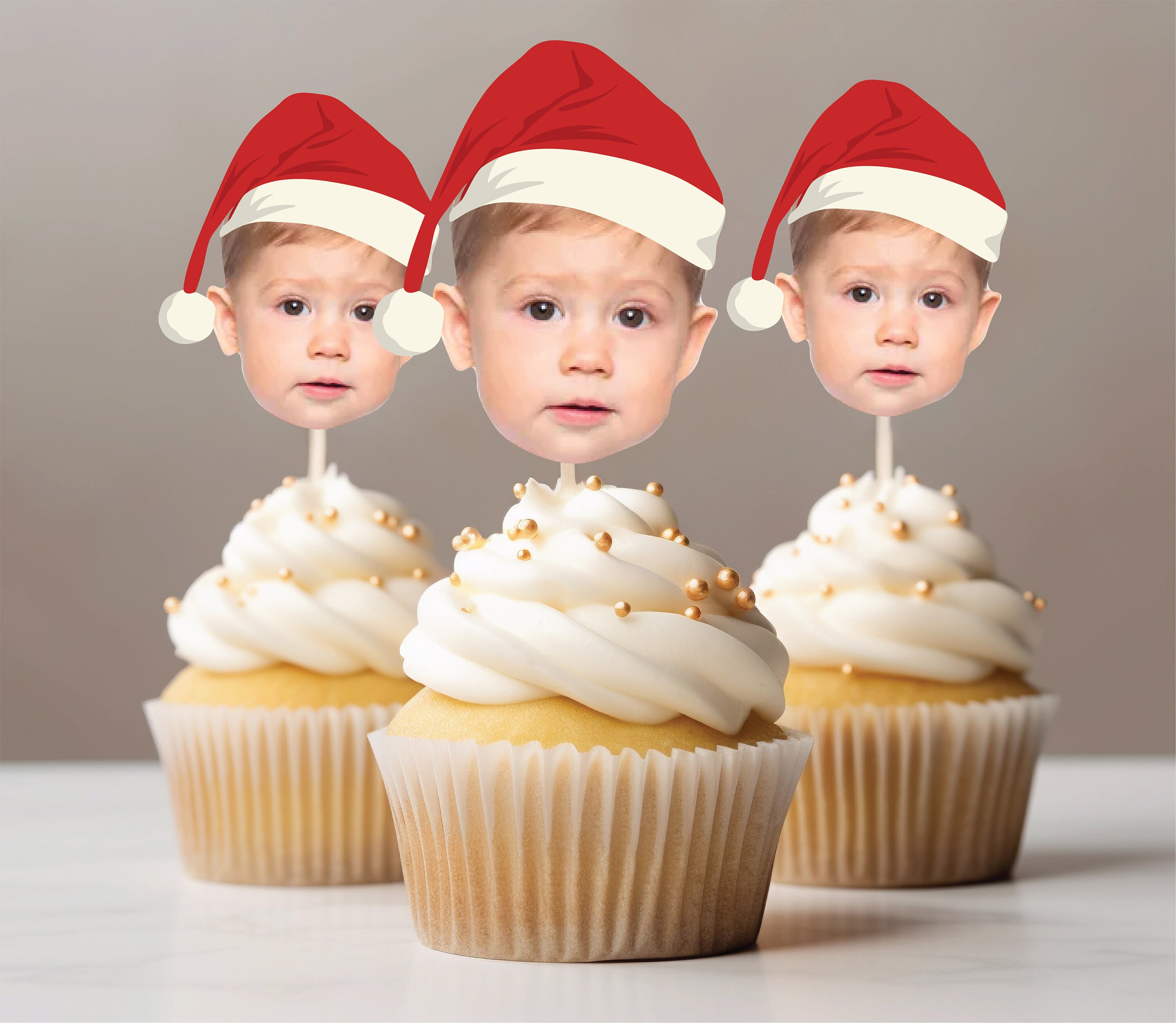 Customized Santa Hat Cupcake Topper for Christmas Birthday Photos Party ...