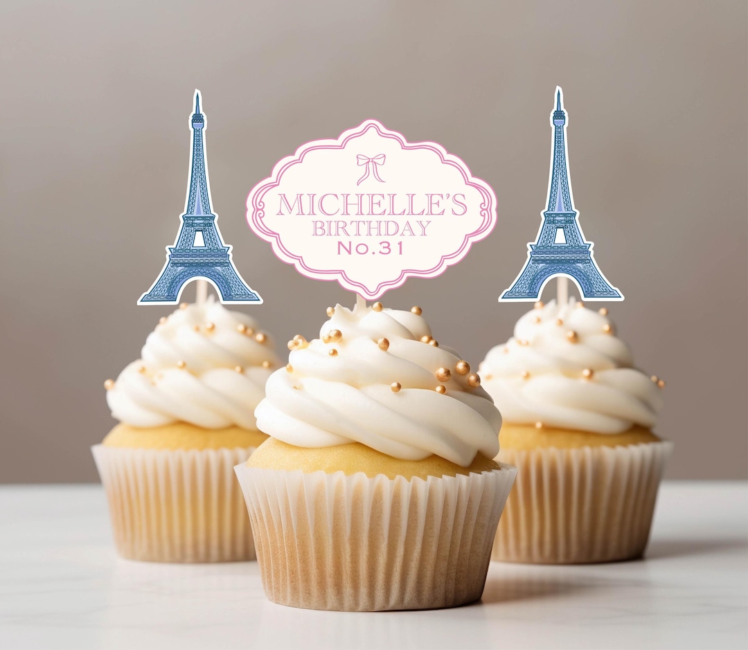 Paris Theme Party Cupcake Toppers Eiffel Tower Birthday Decoration ...