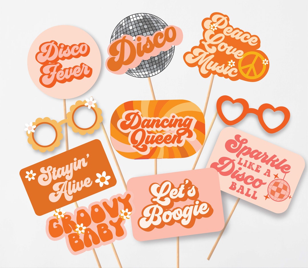 Disco Theme Photo Props, Disco Theme Party Supplies, Orange Groovy ...