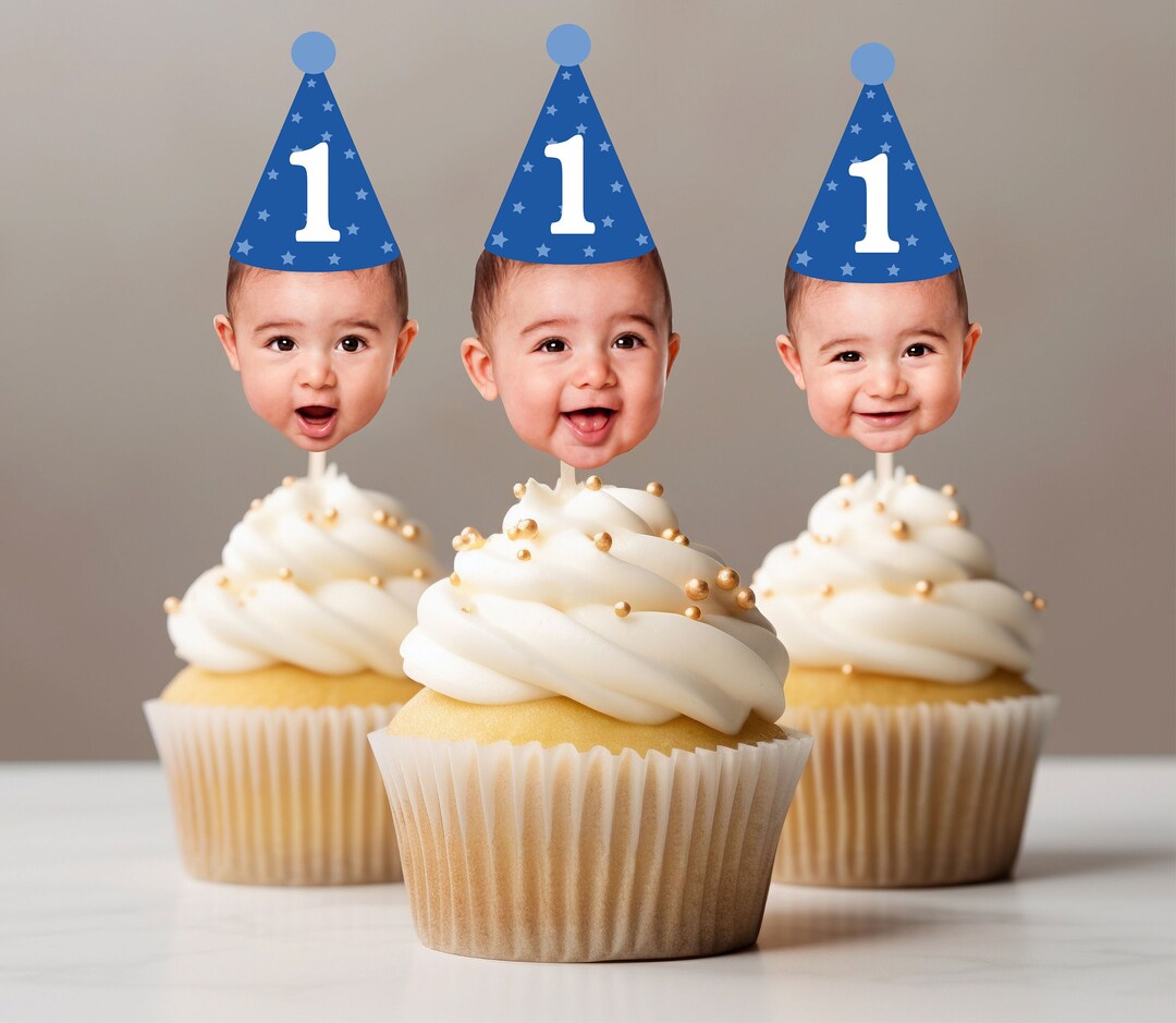 Customized Different Faces Photo Party Hat Cupcake Topper for First ...