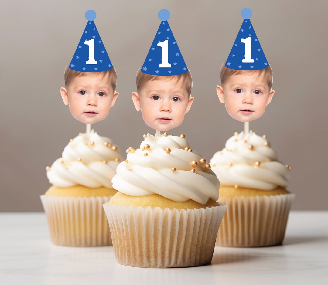 Customized Face Photo Party Hat Cupcake Topper for First Milestone ...