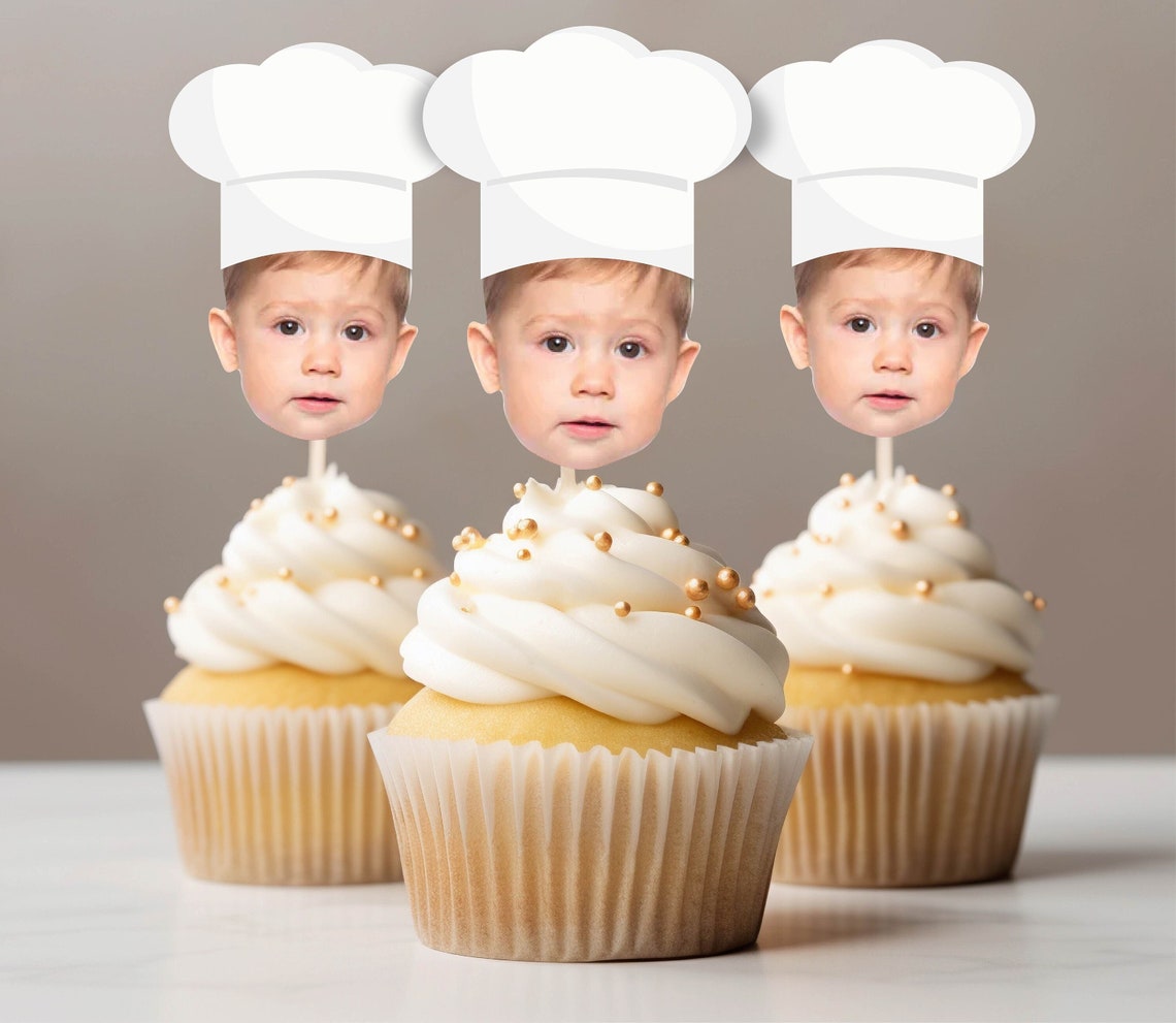 Customized Face Photo Baker Hat Cupcake Topper for First Milestone ...