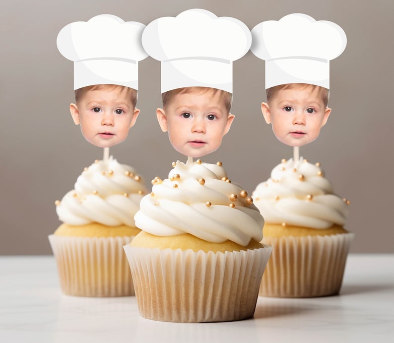 Customized Face Photo Baker Hat Cupcake Topper for First Milestone ...