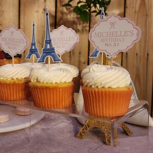 Paris Theme Party Cupcake Toppers Eiffel Tower Birthday Decoration ...