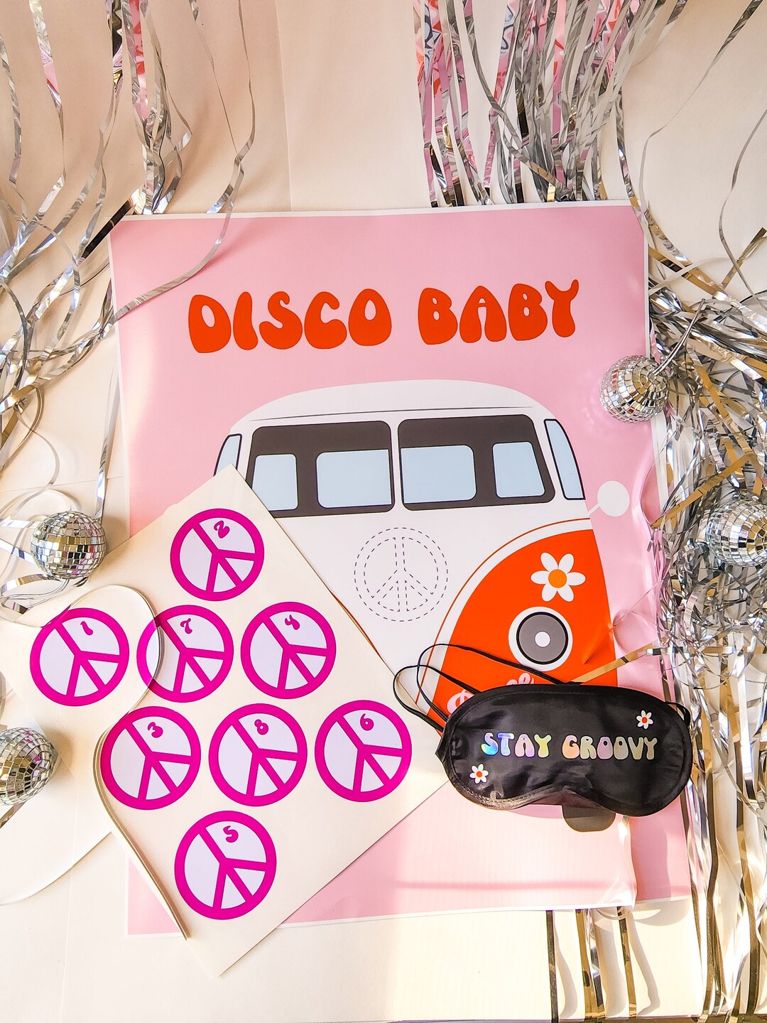 Pin the Peace Sign on the Groovy Van Game, Disco Games, Disco Theme ...