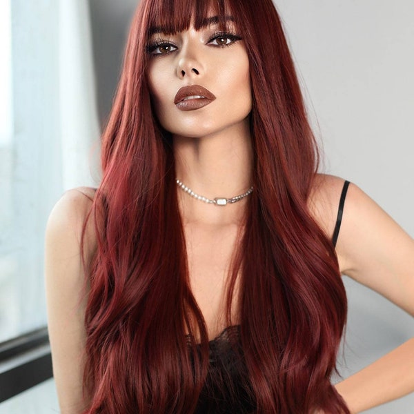 Long Red Wig With Bangs - Etsy