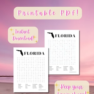 Florida Word Search Puzzle: Fun US State Activity (printable PDF) - Etsy