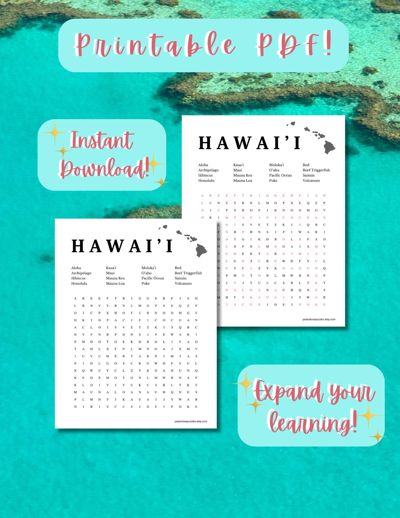Hawaii Word Search Puzzle: Learn & Play Brain Game (digital Download ...