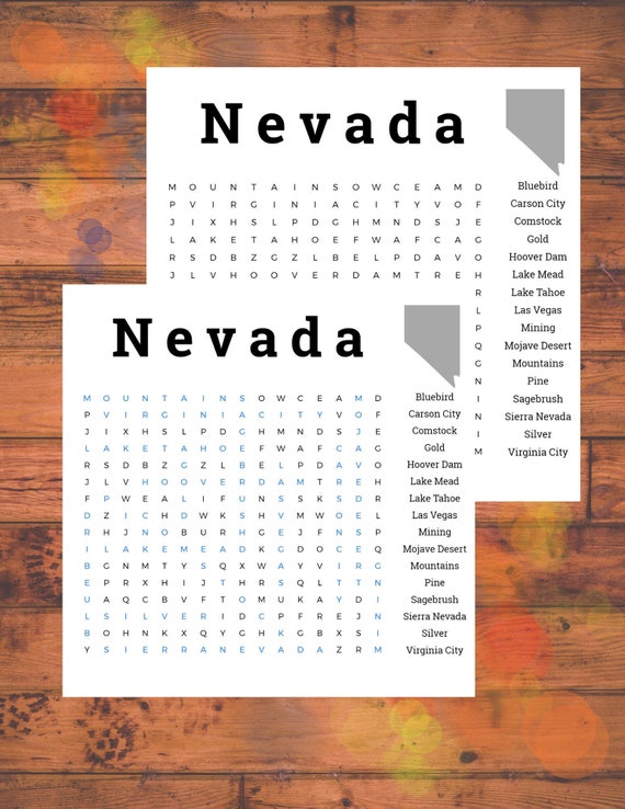 Nevada Word Search Nevada Cities Word Search