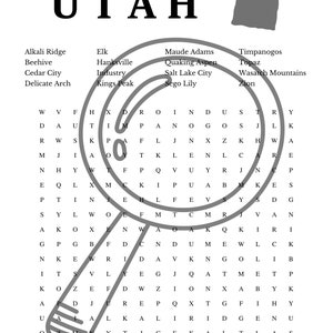Utah Word Search Puzzle: Fun Travel Brain Game (printable PDF) - Etsy