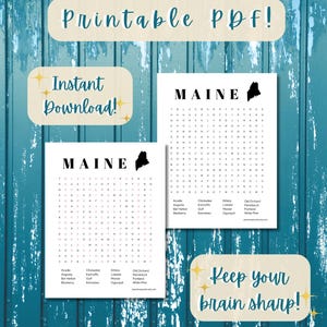 Maine Word Search Puzzle: Fun US State Brain Game (printable PDF) - Etsy