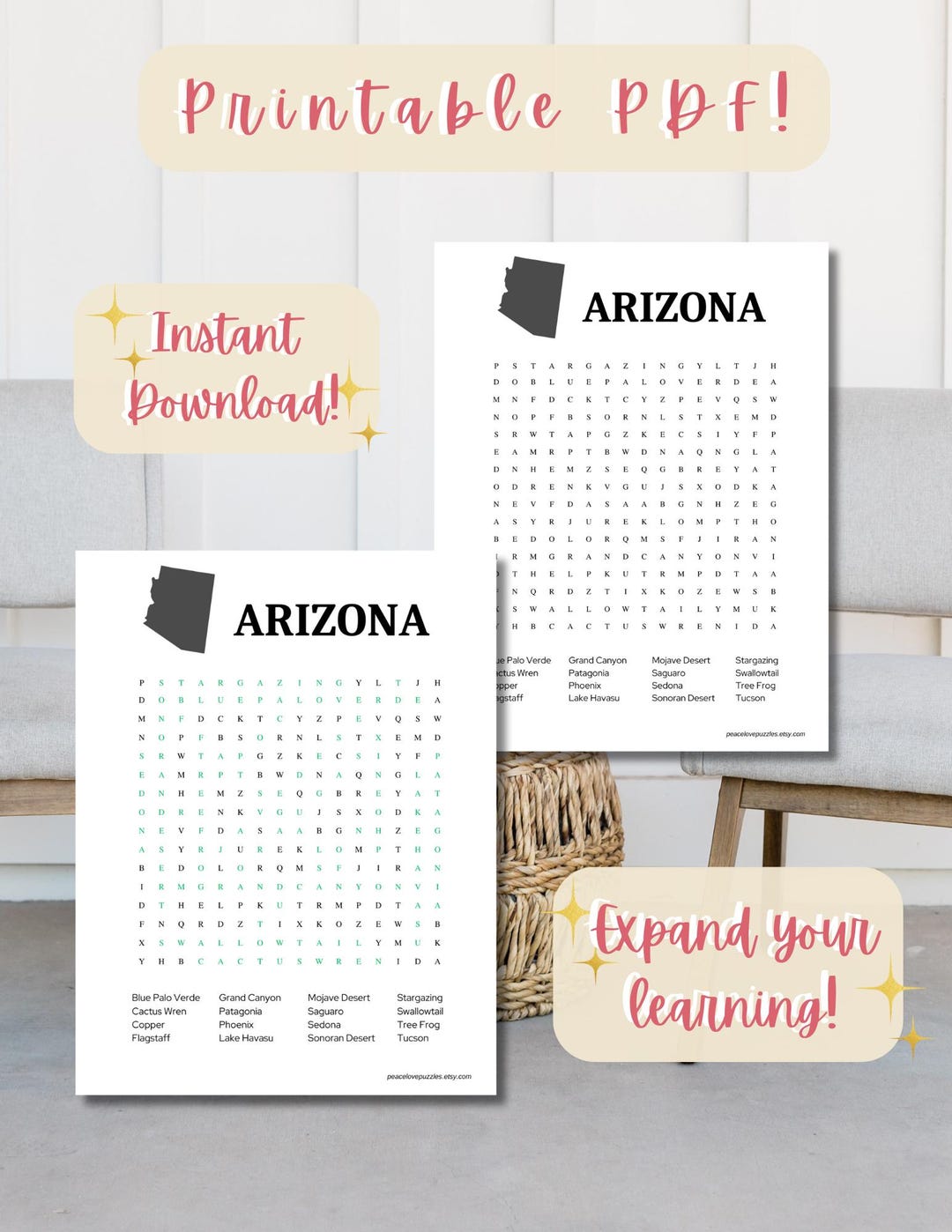 Arizona Word Search, Learn and Play, Fun Word Puzzle, US State Word ...