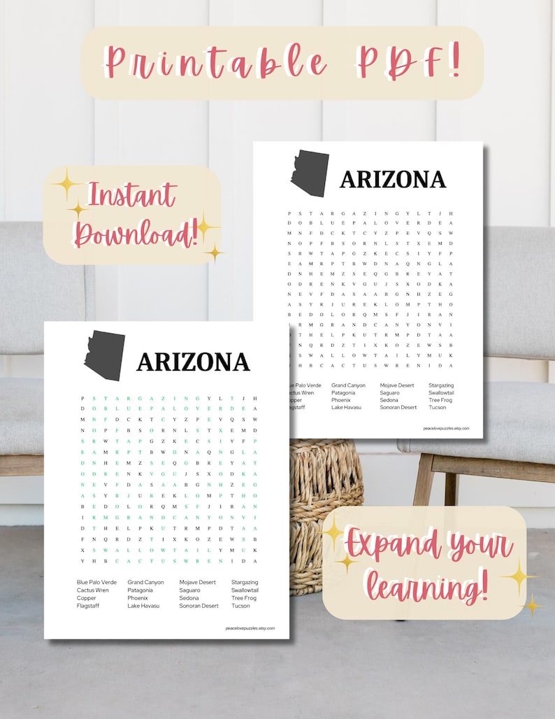 Arizona Word Search Puzzle: Homeschool Learning Activity (printable PDF ...