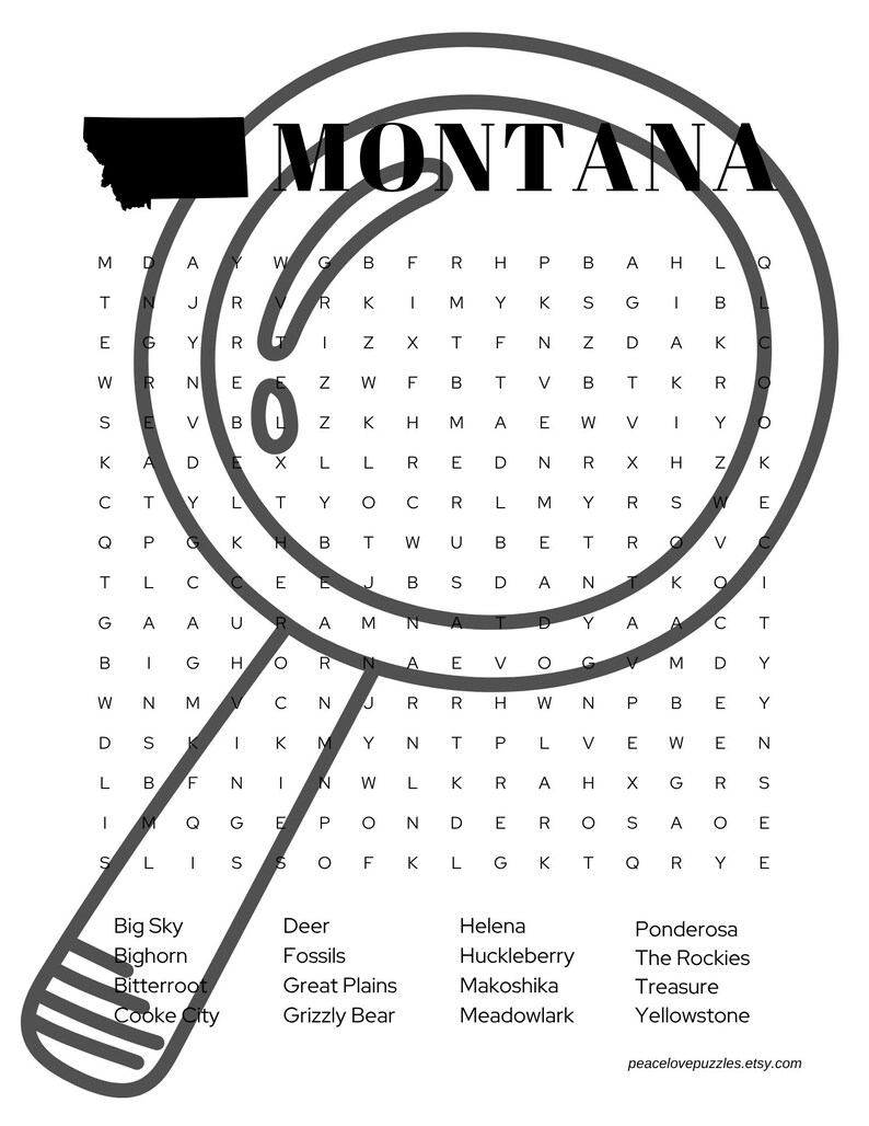 Montana Word Search Puzzle: Learn State Facts, Printable Activity (PDF ...