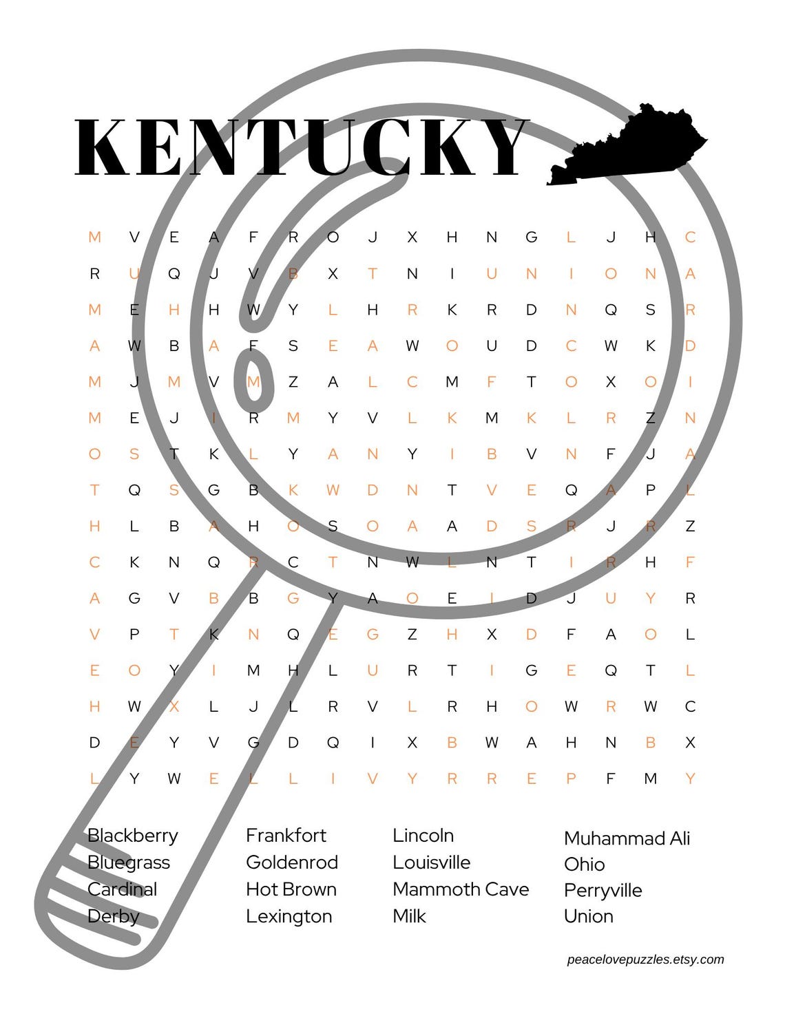 Kentucky Word Search, US State Word Search, Fun Word Puzzle, Learn and ...
