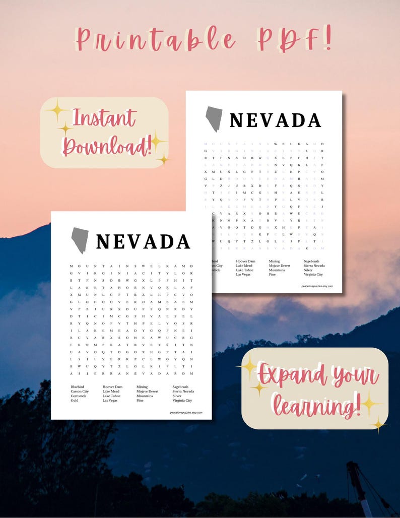 Nevada Word Search Puzzle: US State Word Find (printable PDF) - Etsy