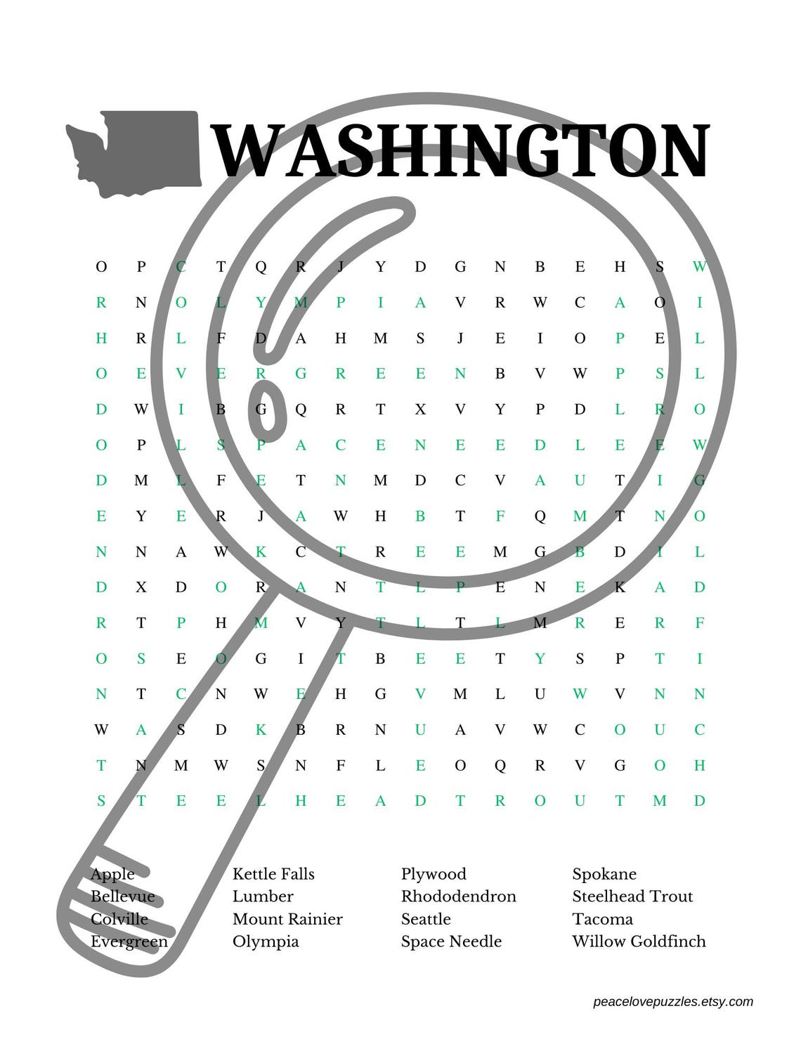 Washington State Word Search, Fun Word Puzzle, Printable PDF, State ...