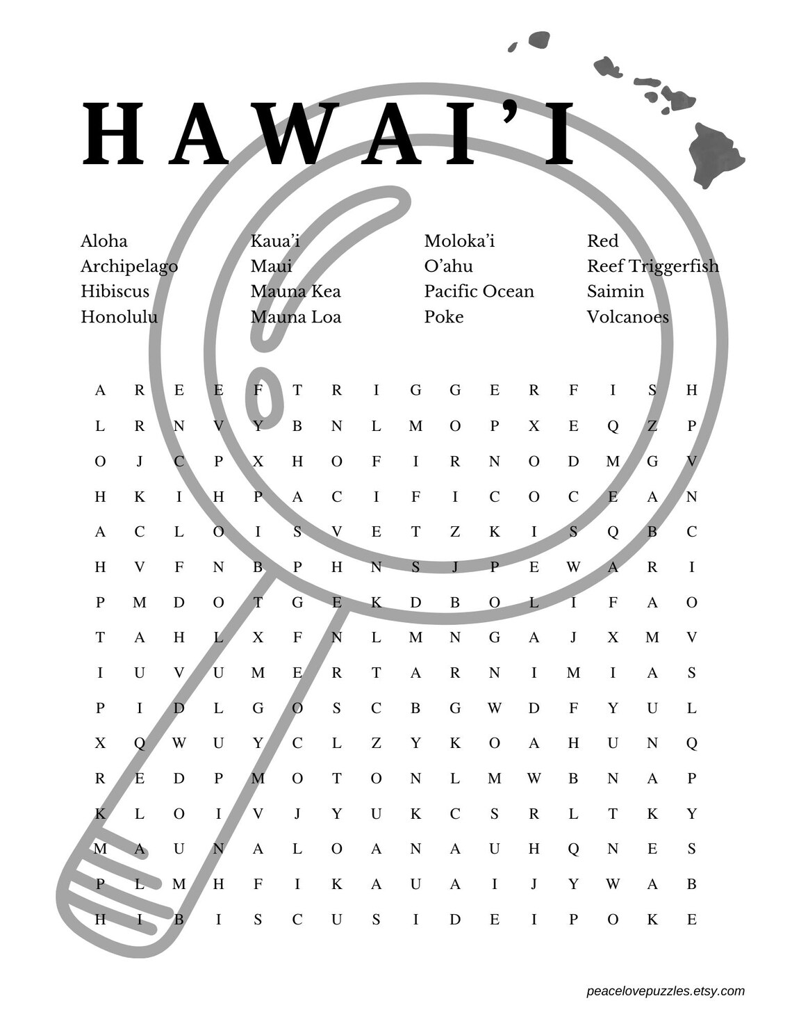 Hawaii Word Search Puzzle: Learn & Play Brain Game (digital Download ...