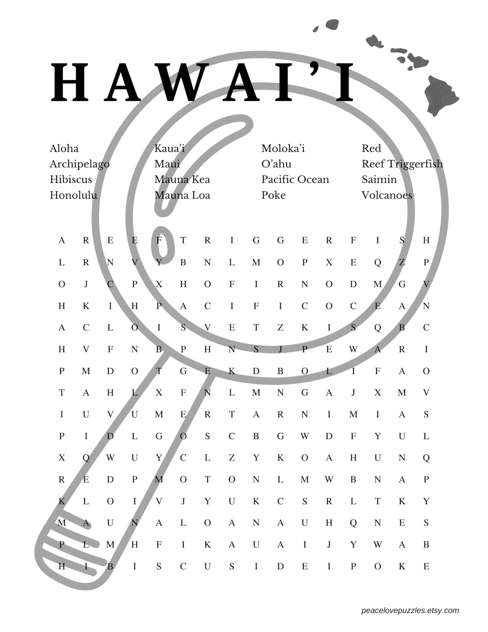 Hawaii Word Search Puzzle: Learn & Play Brain Game (digital Download ...