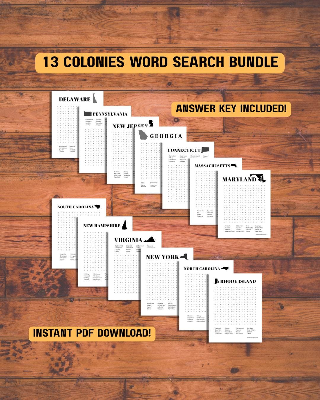13 Colonies Word Search Bundle | Homeschool Lesson Activity | Colonial ...
