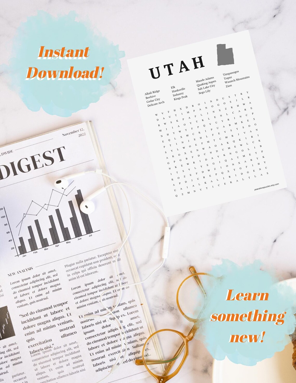 Utah Word Search Puzzle: Fun Travel Brain Game (printable PDF) - Etsy