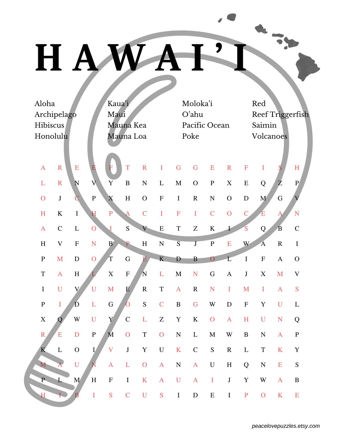 Hawaii Word Search Puzzle: Learn & Play Brain Game (digital Download ...