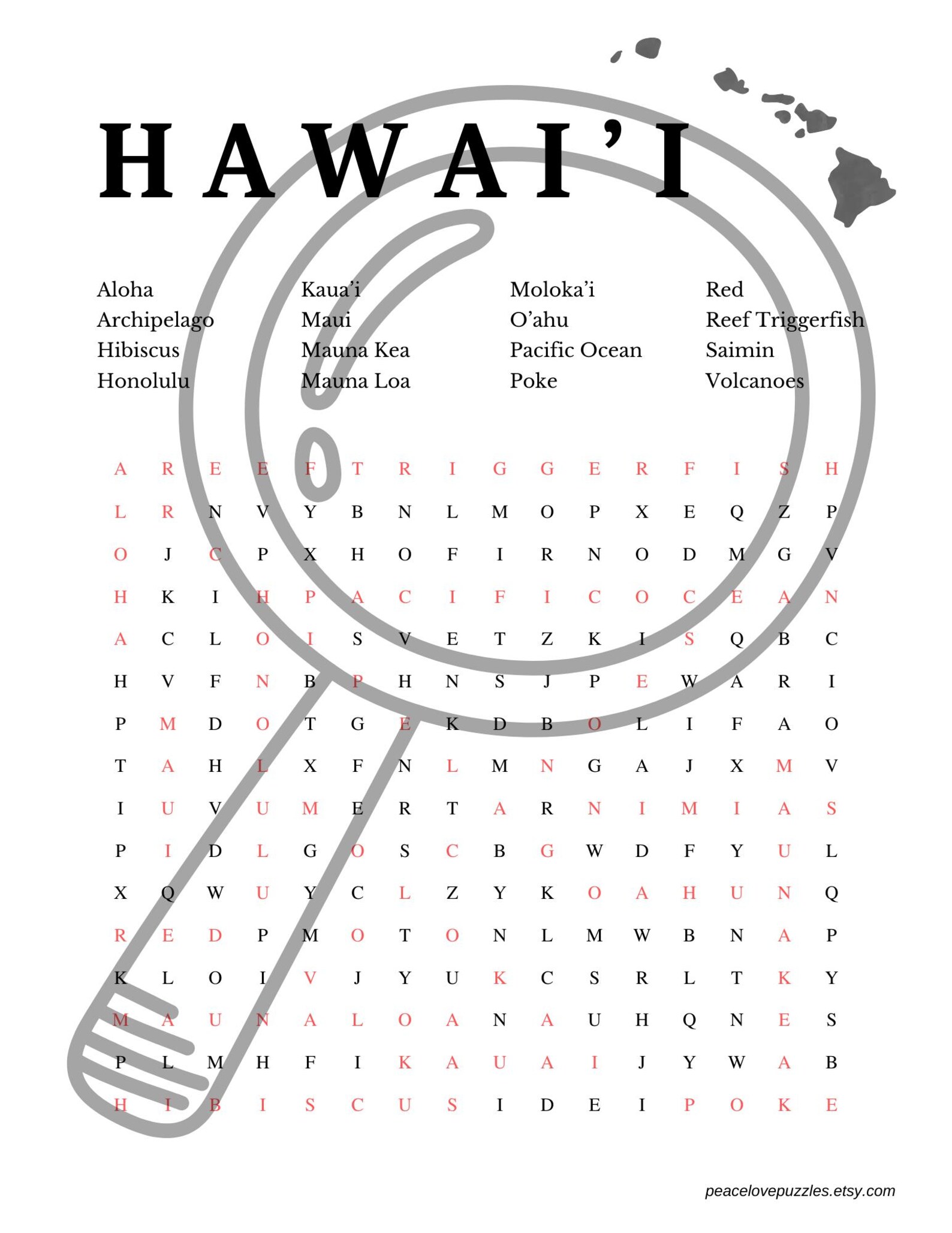 Hawaii Word Search Puzzle: Learn & Play Brain Game (digital Download ...