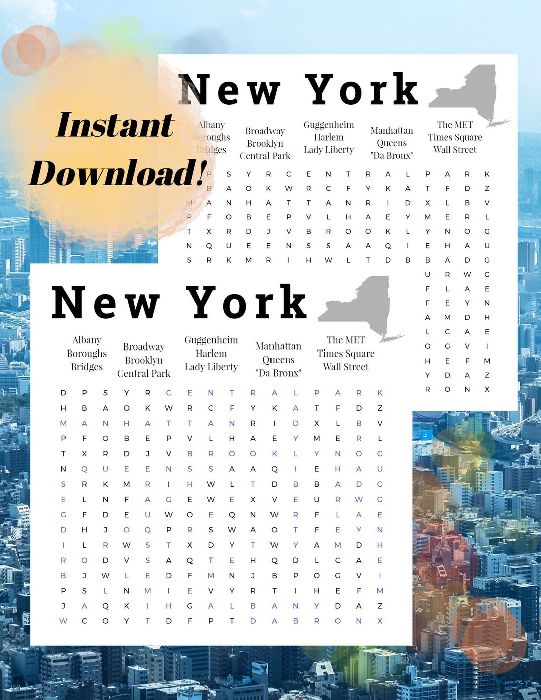 New York Word Search, Learn and Play, Fun Word Puzzle, Word Find, US ...