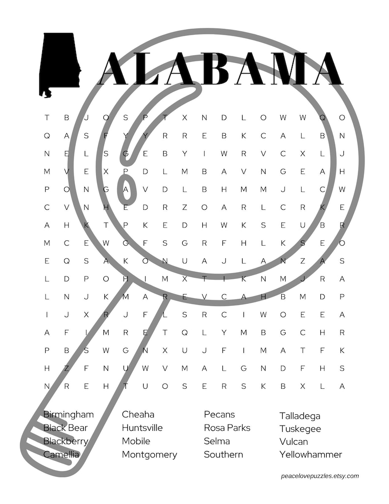 Alabama Word Search Puzzle: Learn & Play Activity (printable PDF) - Etsy