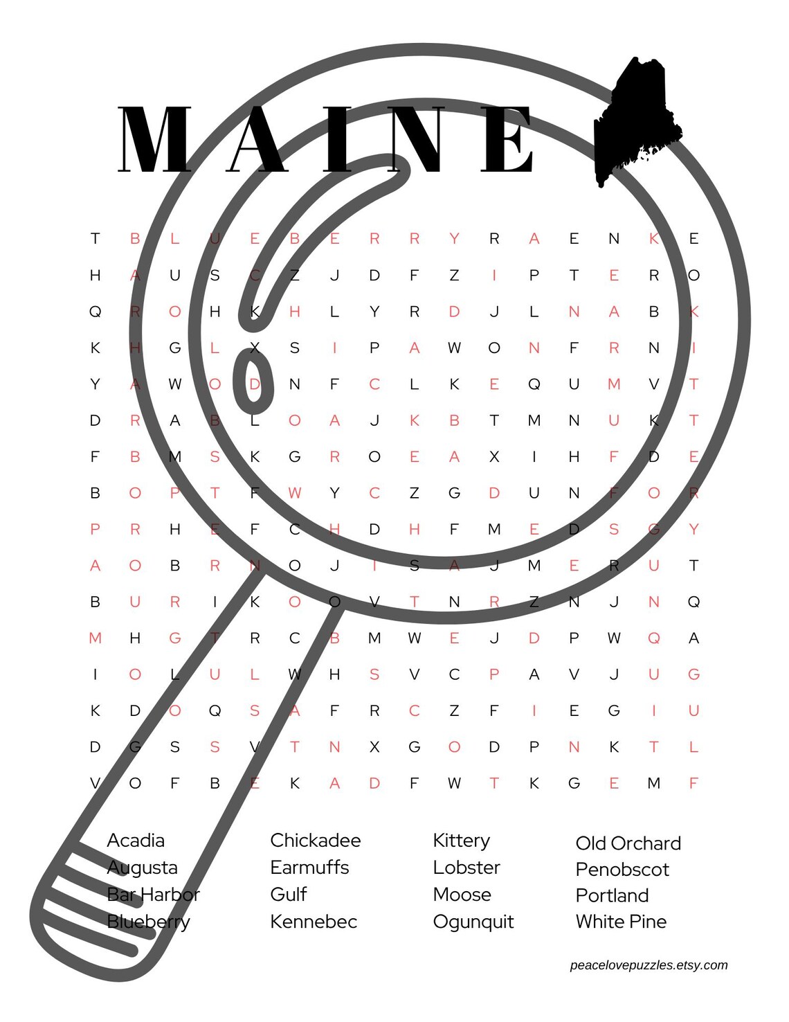 Maine Word Search Puzzle: Fun US State Brain Game (printable PDF) - Etsy