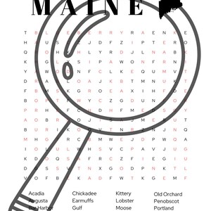 Maine Word Search Puzzle: Fun US State Brain Game (printable PDF) - Etsy