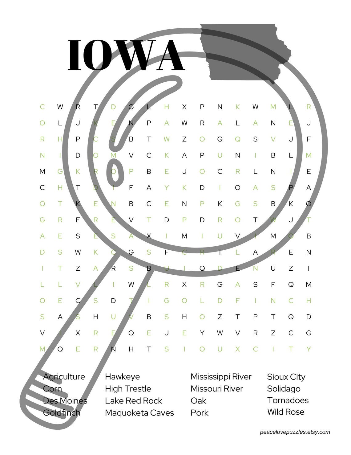 Iowa Word Search Puzzle: Learn & Play Brain Game (printable PDF) - Etsy