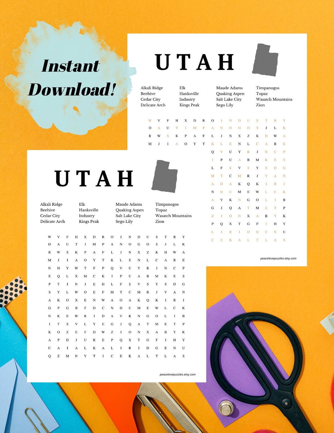 Utah Word Search, Fun Word Puzzle, Learn and Play, US State Word Search ...