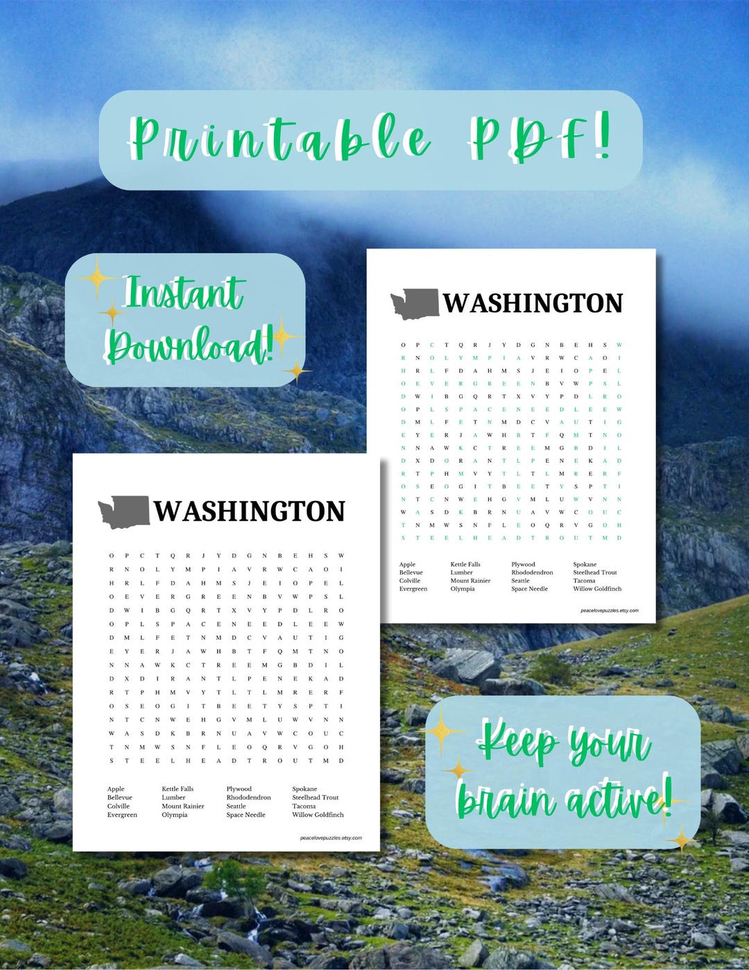 Washington State Word Search, Fun Word Puzzle, Printable PDF, State ...