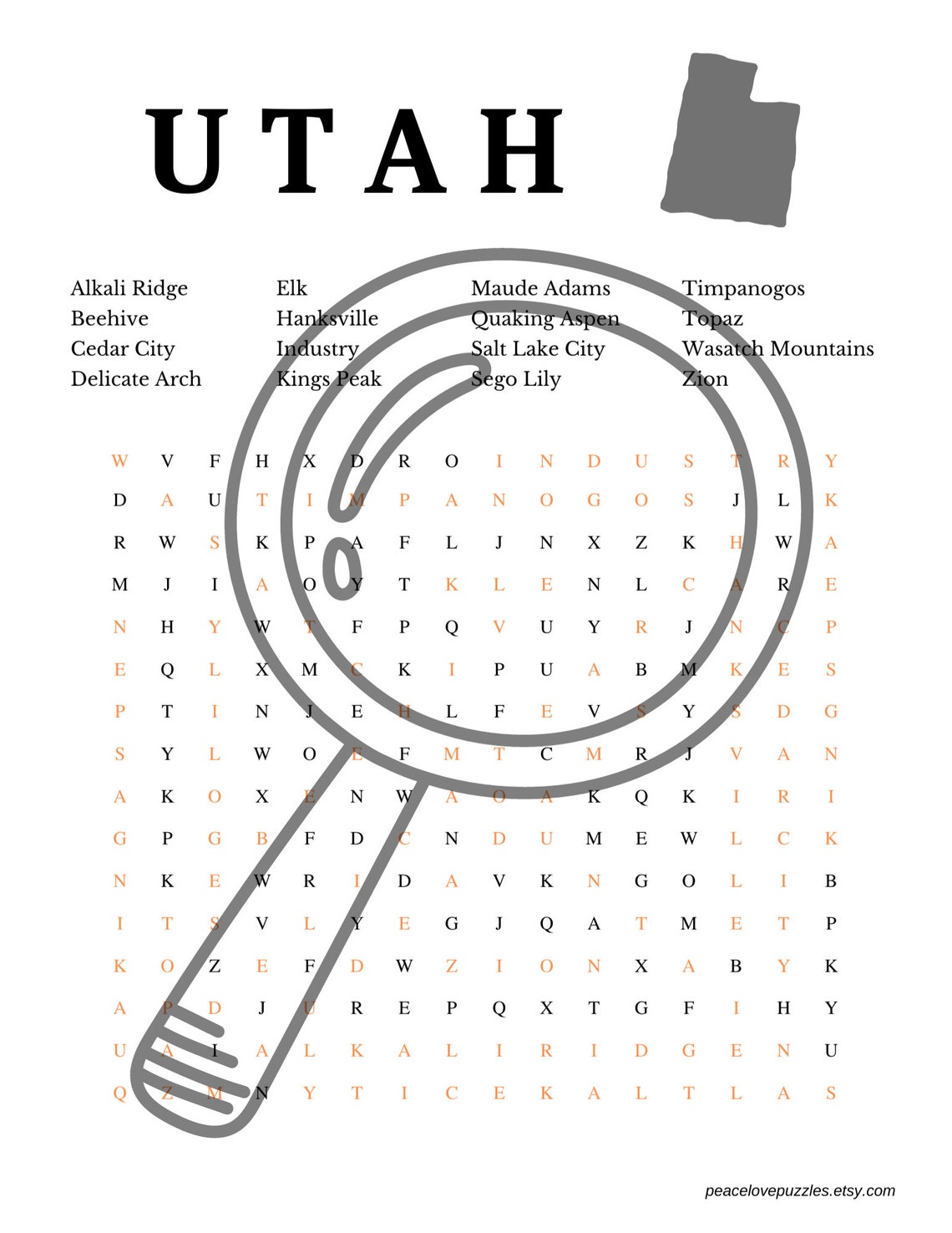 Utah Word Search Puzzle: Fun Travel Brain Game (printable PDF) - Etsy