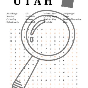 Utah Word Search Puzzle: Fun Travel Brain Game (printable PDF) - Etsy