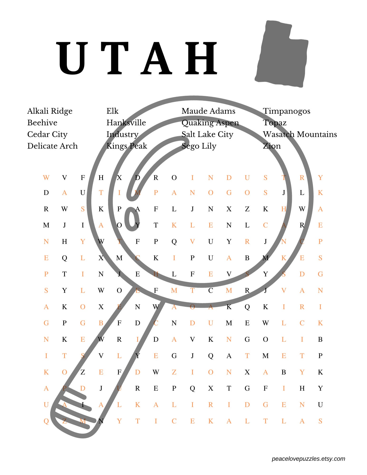 Utah Word Search Puzzle: Fun Travel Brain Game (printable PDF) - Etsy