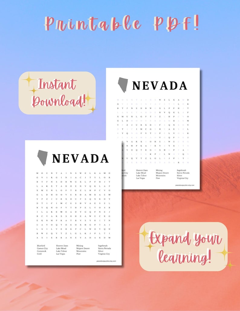 Nevada Word Search | Themed Word Find | Fun Word Puzzle | Word Search ...
