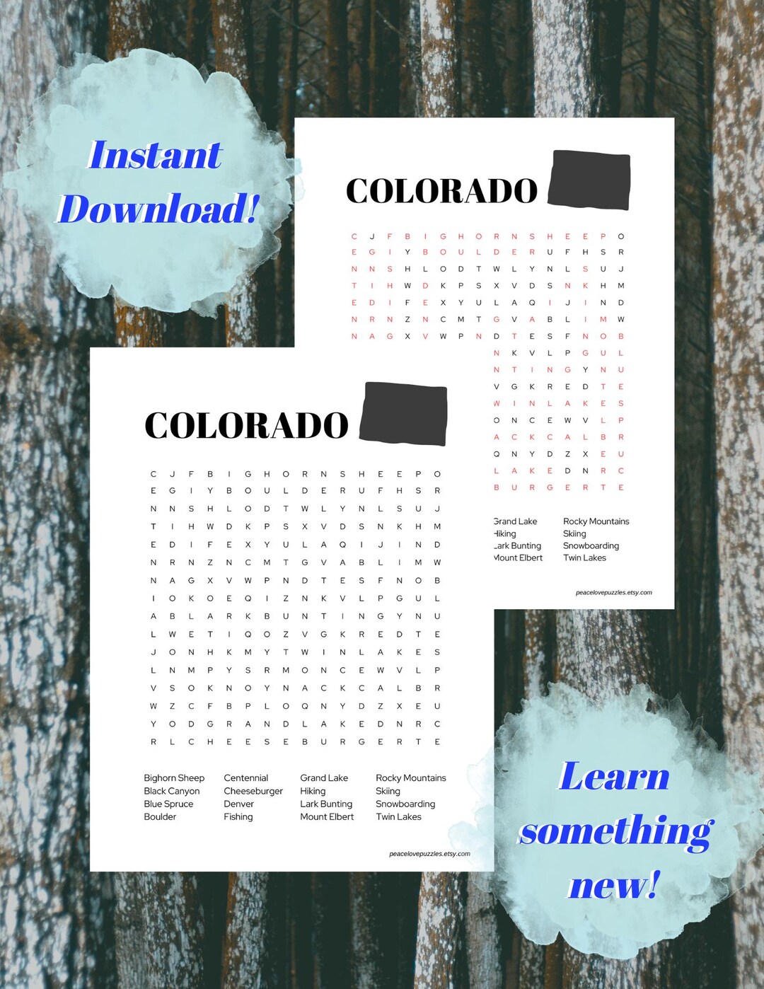 Colorado Word Search Puzzle: Learn State Facts (printable PDF Download ...
