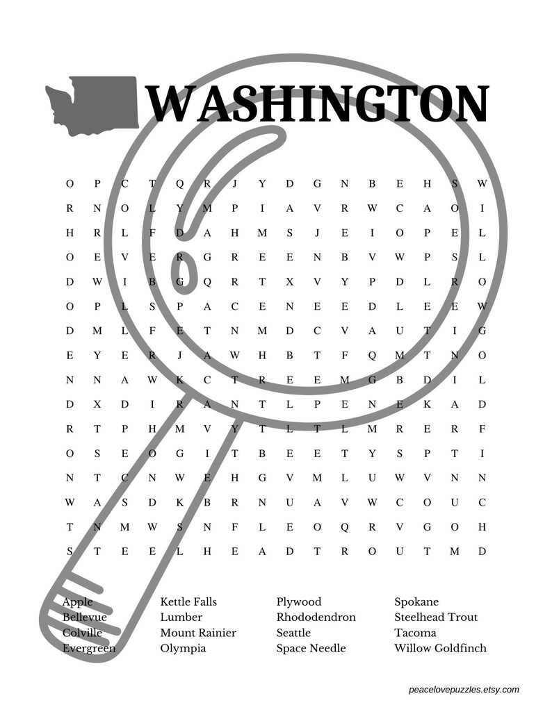 Washington State Word Search, Fun Word Puzzle, Printable PDF, State ...