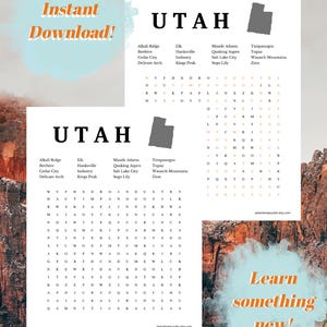 Utah Word Search Puzzle: Fun Travel Brain Game (printable PDF) - Etsy