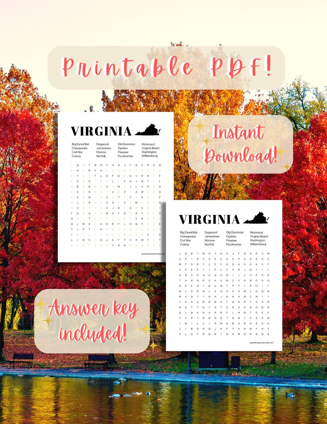 Virginia Word Search Puzzle: Learn and Play, US State Word Find ...