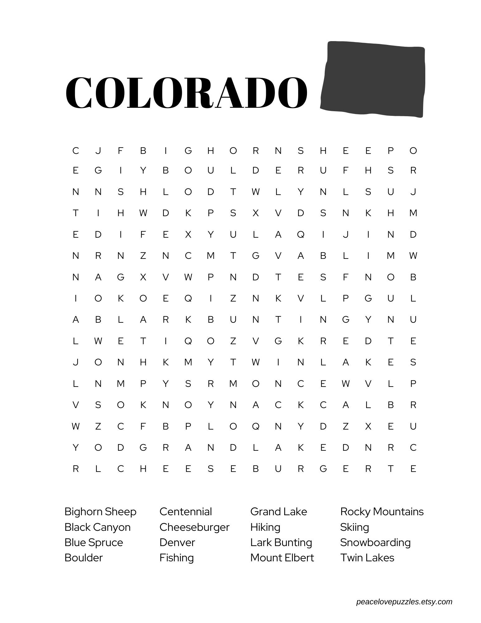 Colorado Word Search, Word Search Printable, Fun Word Puzzle, Learn and ...