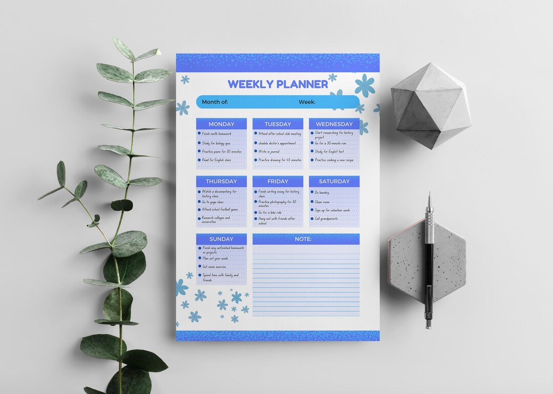 Floral Blue Weekly Planner Printable Weekly Organizer Beautiful ...