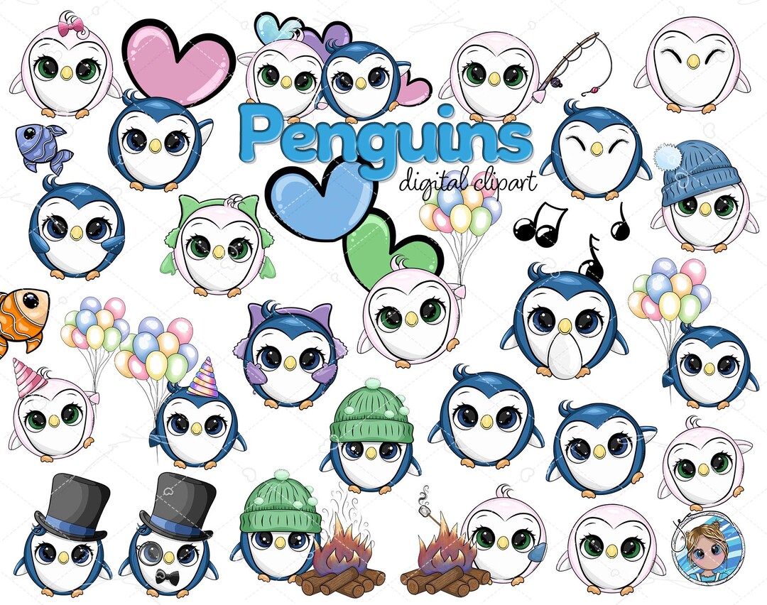 Cute Baby Penguins Clipart Bundle, Cute Penguins, Playful Penguins ...