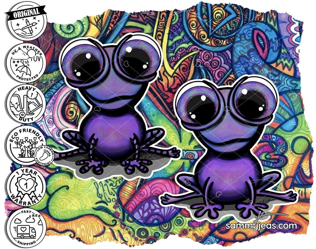 Purple Frogs 2 Sticker Pack, Laminated, Glossy Weather and Scratch ...