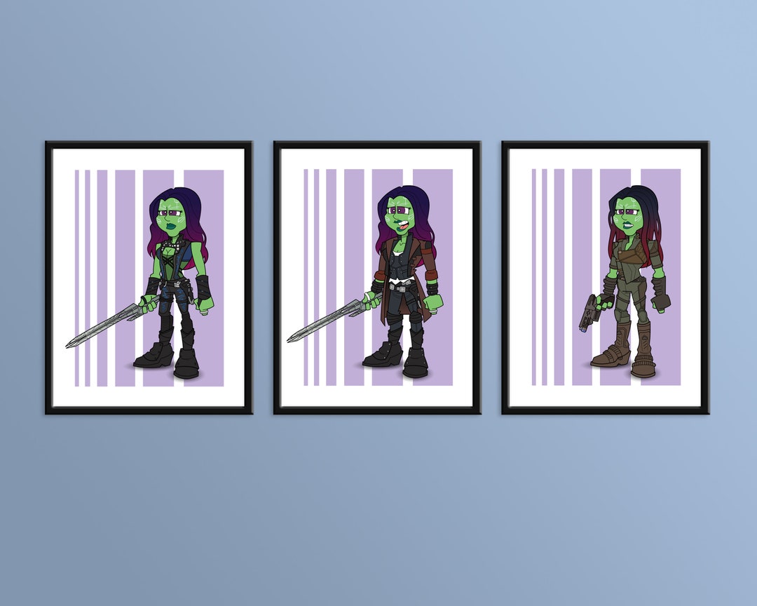 Colorful Cartoon Style Gamora Superhero Digital Prints Set of 3 - High ...