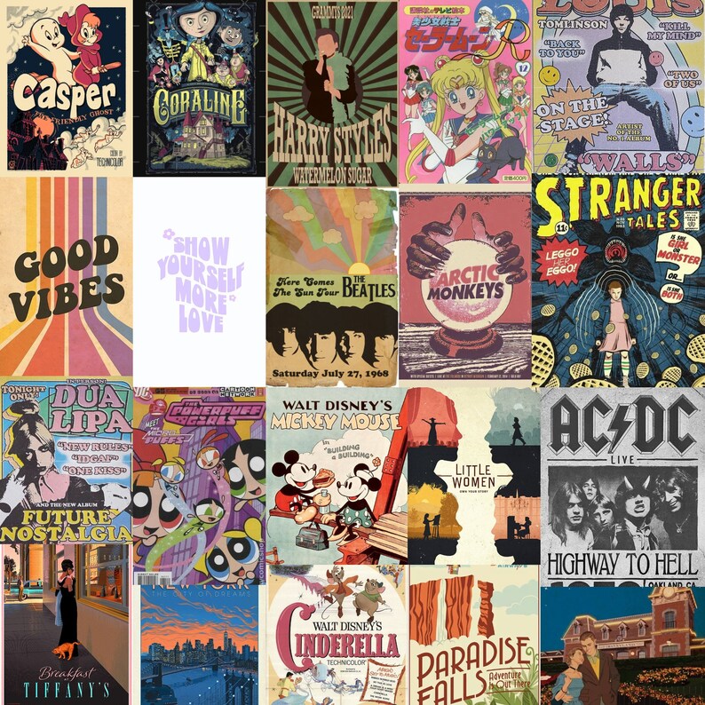 40 Pcs Printed Vintage Retro Aesthetic Wall Collage Vintage Cartoon